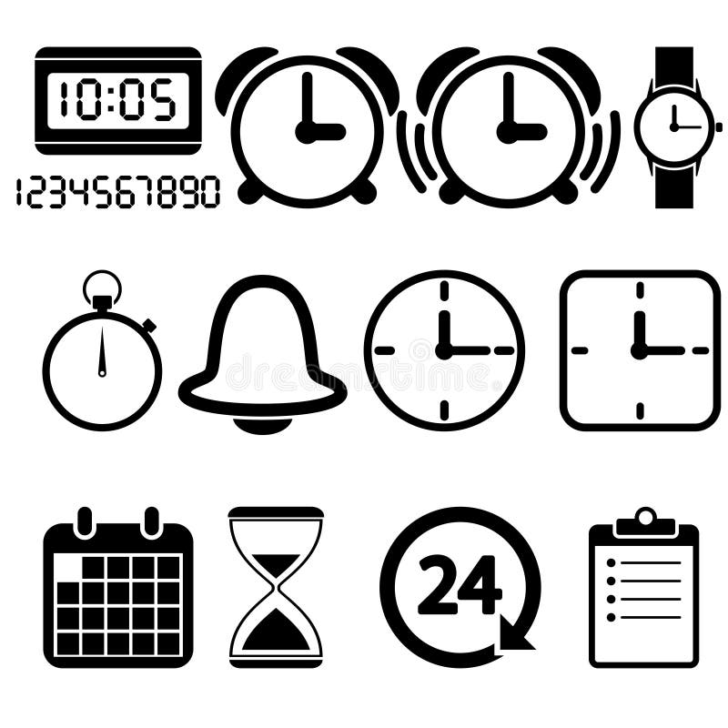 Date and Time Icons Draw in Linear Color Style Stock Vector ...