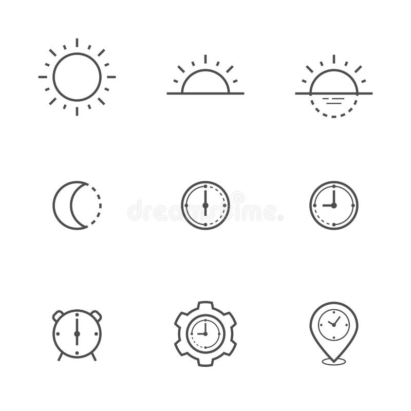 Clock and Time Outline Icon Set Vector Stock Vector - Illustration of ...