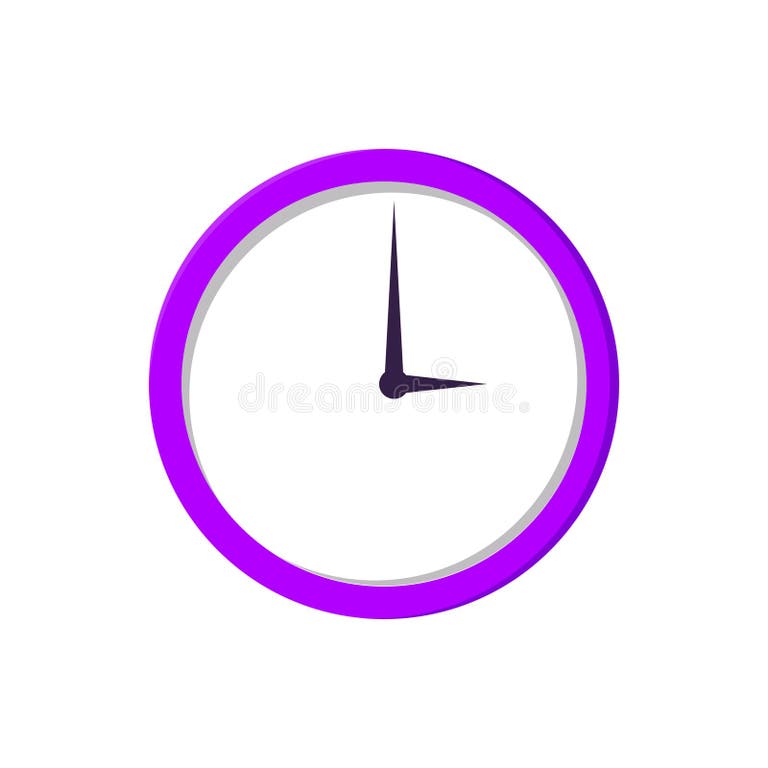 Clock or Time Vector.Purple Clock Illustration in Flat Style Stock ...