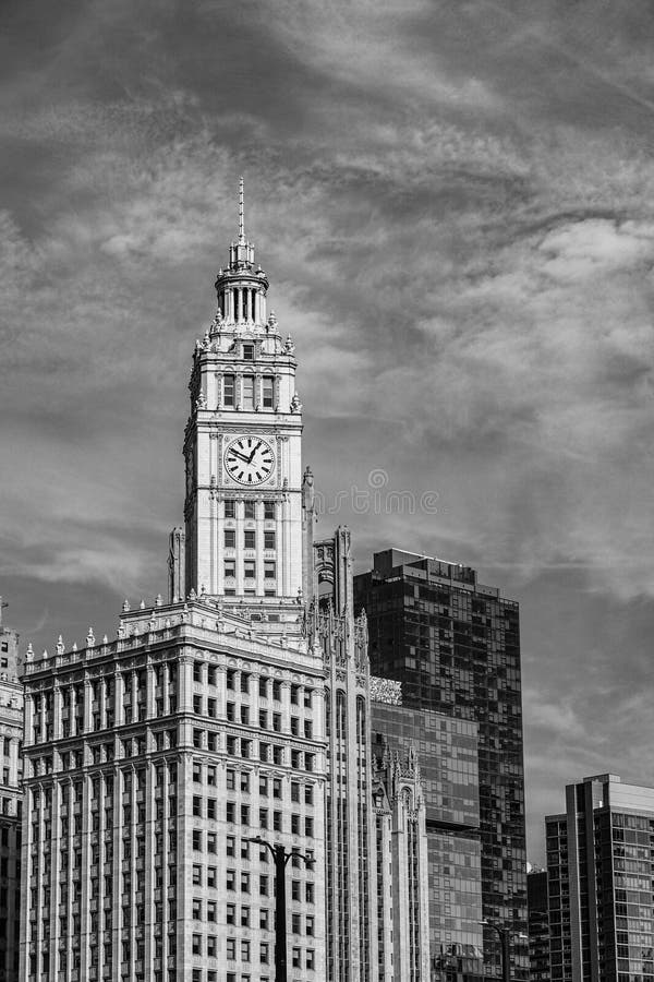 Clock on Top of a Building in Chicago at Night Editorial Stock Photo ...