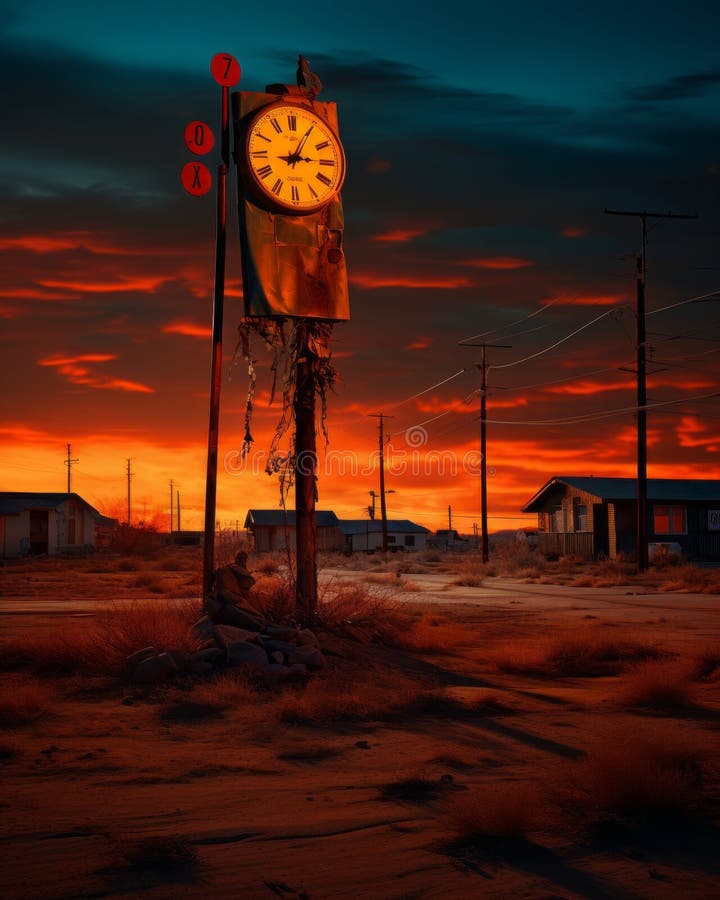 A Clock on Top of a Pole in the Middle of a Desert Stock Illustration ...