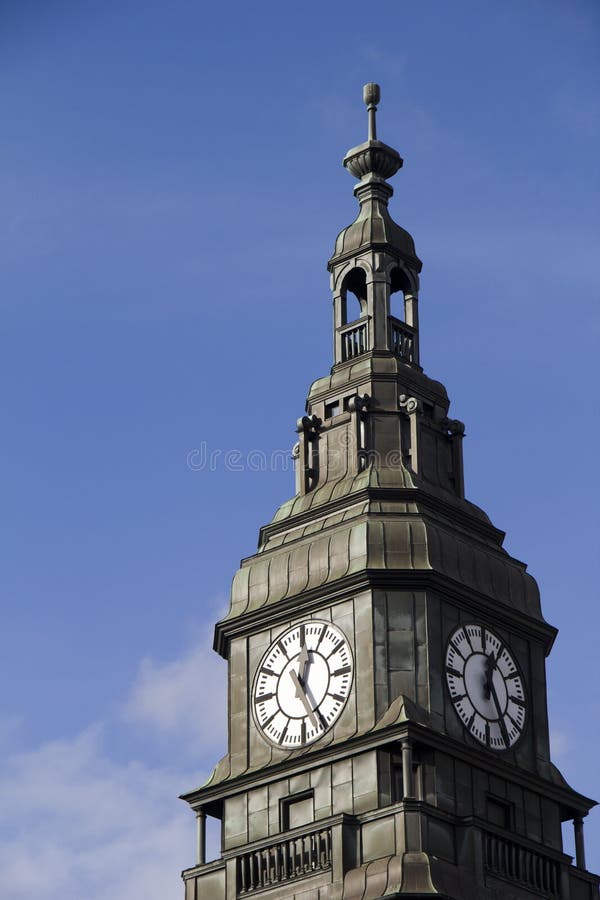 Green Glass Clock Tower in Downtown Kitchener Stock Image - Image of ...