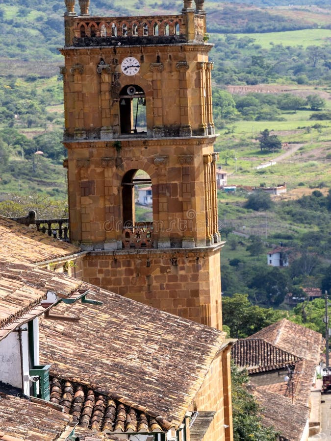 The Clock Tower at Barichara Catholic Church, Colombia Stock Image ...
