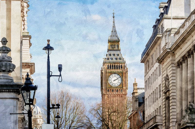 Clock Tower, Big Ben, London, Watercolour Paint Effect Editorial Image ...