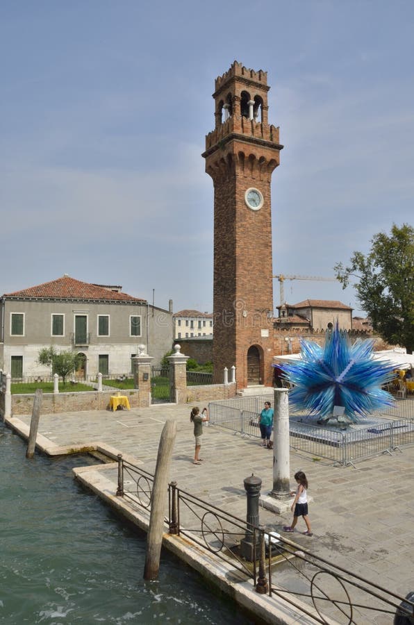 Clock Tower and a Blue Murano Glass Sculpture Editorial Photo - Image ...