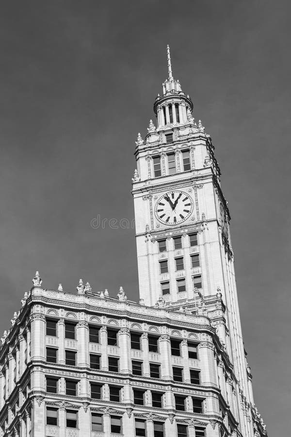 Clock Tower Building with Clear Sky Backdrop in Chicago Stock Photo ...