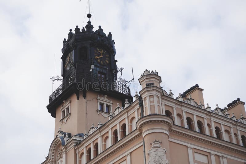 Clock Tower in a Building a Cloudy Day Stock Image - Image of winter ...