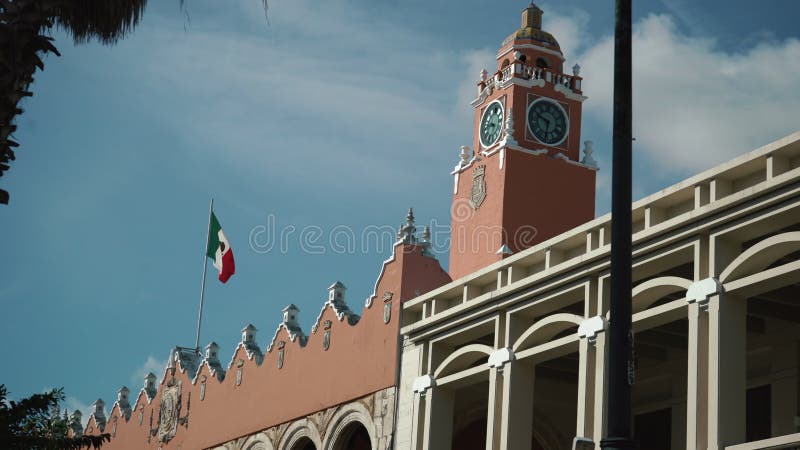 Clock Tower with Clouds Background Time Lapse in Mexico, Merida Stock ...