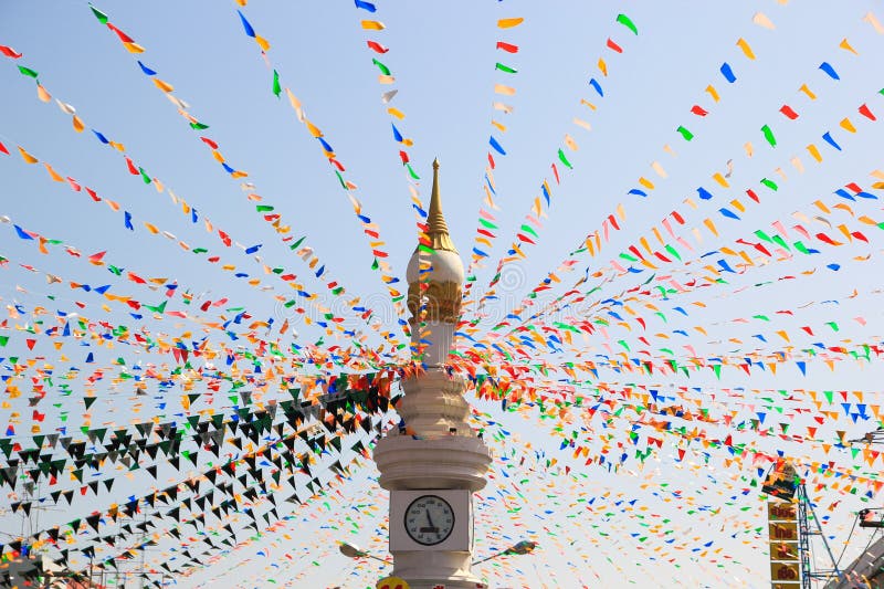 Clock Tower and Colorful Flags. Stock Image - Image of circle, design ...