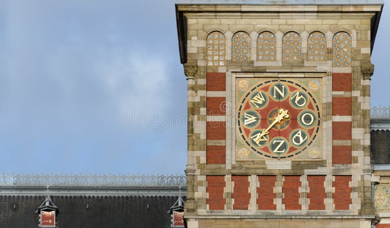 Clock Tower with Compass of Amsterdam Central Station Stock Image ...
