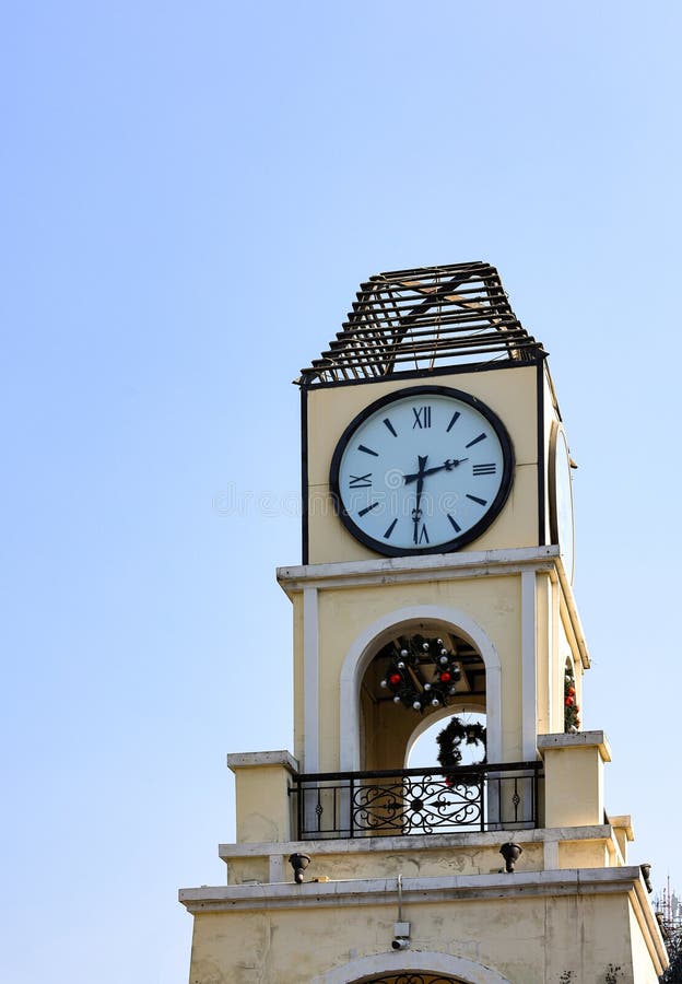 The Clock Tower with Decorate for the Annual Event. Stock Image - Image ...