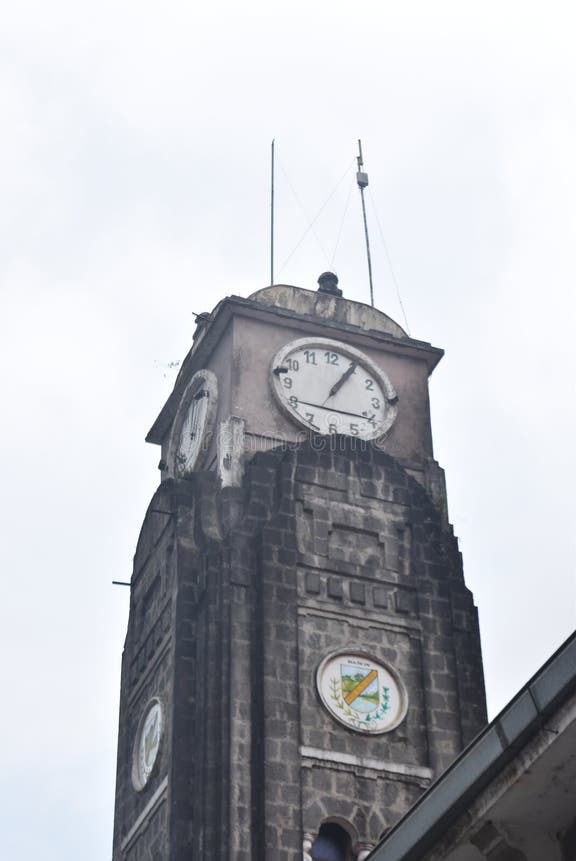 Clock tower in ecuador stock image. Image of clouds - 227761251