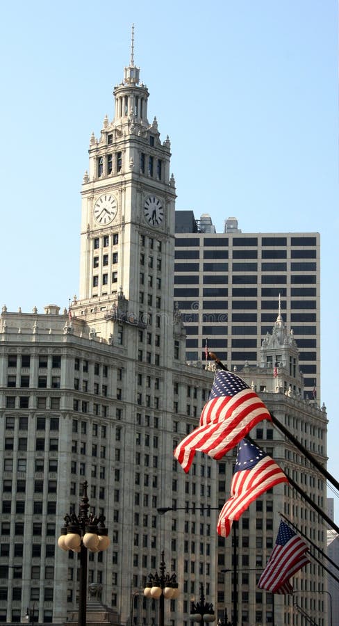Clock tower and flags stock image. Image of american, building - 175377