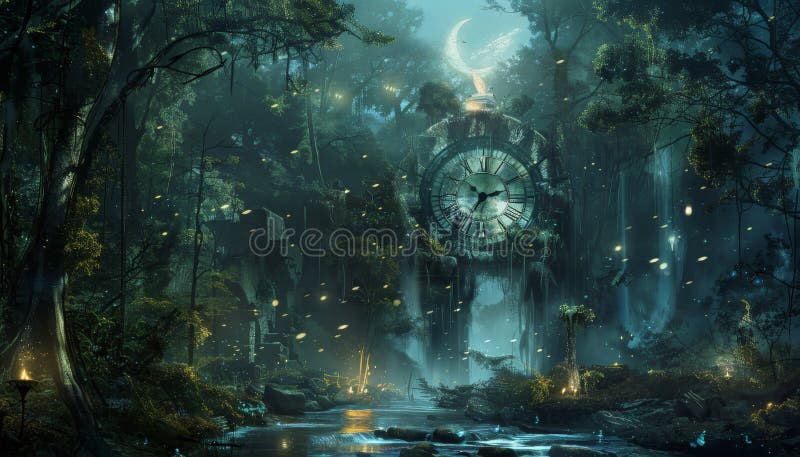 A Clock Tower in a Forest with a Clock that is Set at 10:00 by AI ...
