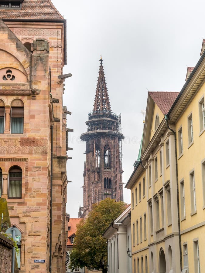 Clock Tower of Freiburg Minster Cathedral Stock Photo - Image of clock ...