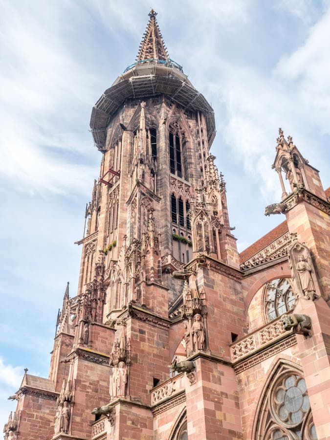 Clock Tower of Freiburg Minster Cathedral Stock Image - Image of ...