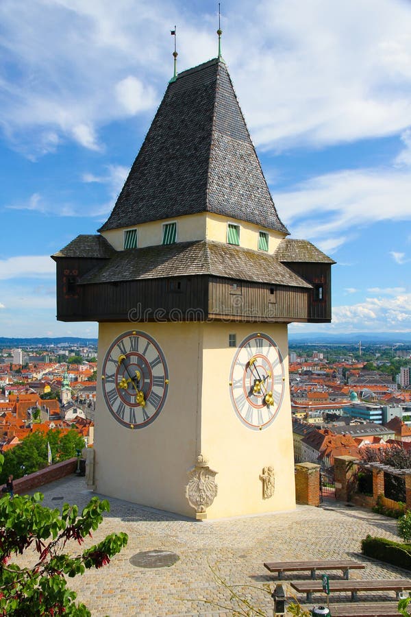 Famous Clock Tower in Graz, Austria Stock Photo - Image of austrian ...