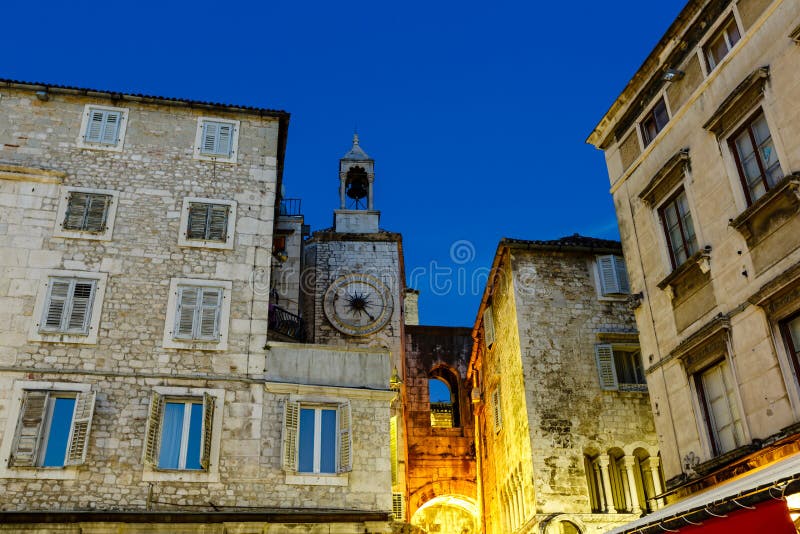 Clock Tower and Iron Gate in Split at Night Stock Image - Image of ...