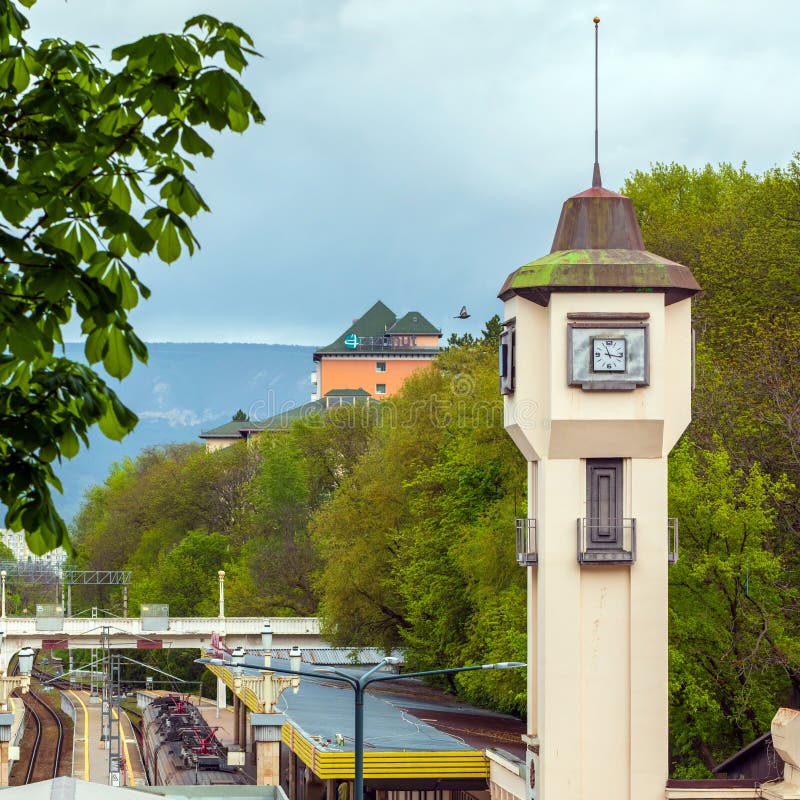Clock Tower at Kislovodsk Central Railway Station, Russia Editorial ...