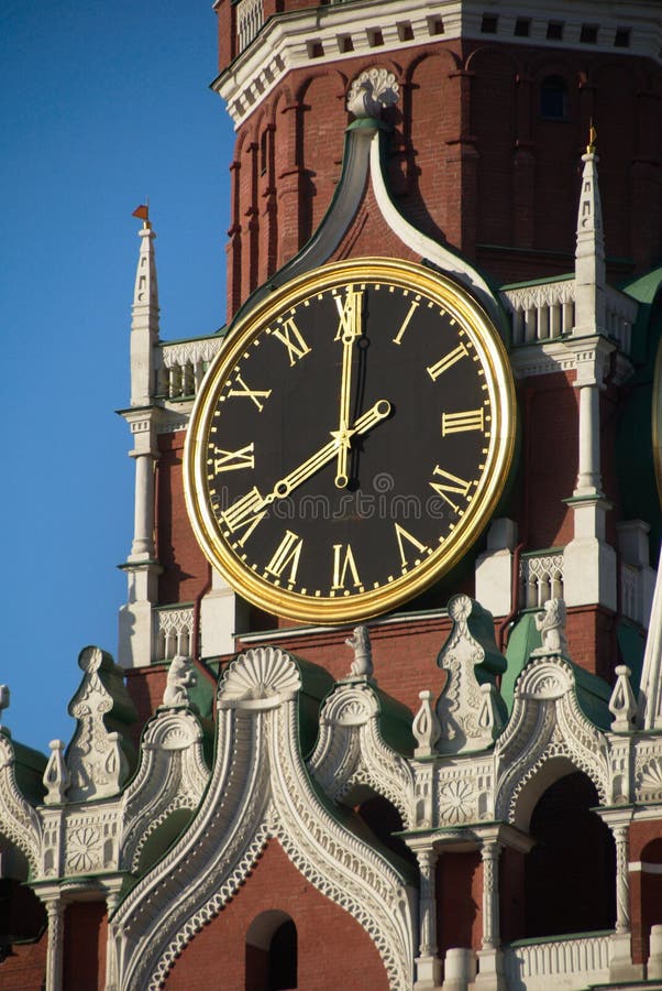 Clock on the Tower. Kremlin in Moscow, Russia Stock Image - Image of ...