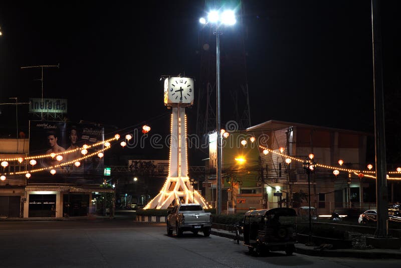 Clock tower at night editorial photo. Image of night - 67195496
