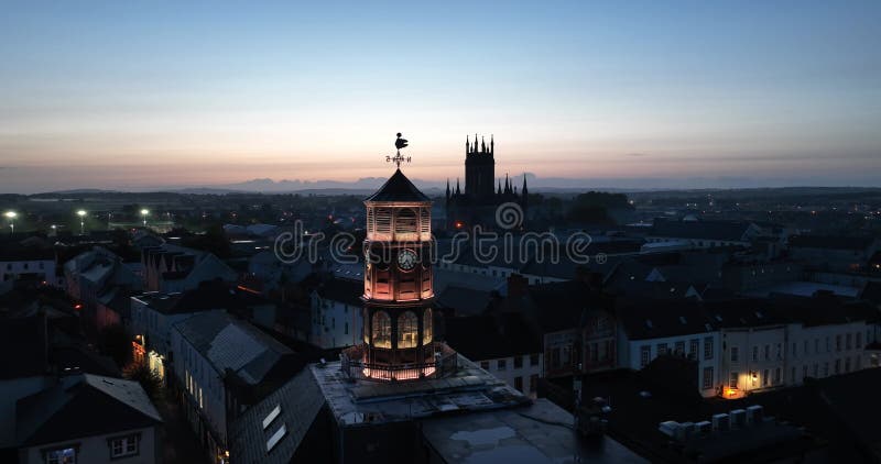 The Clock Tower in the Night City 4k Stock Footage - Video of ...