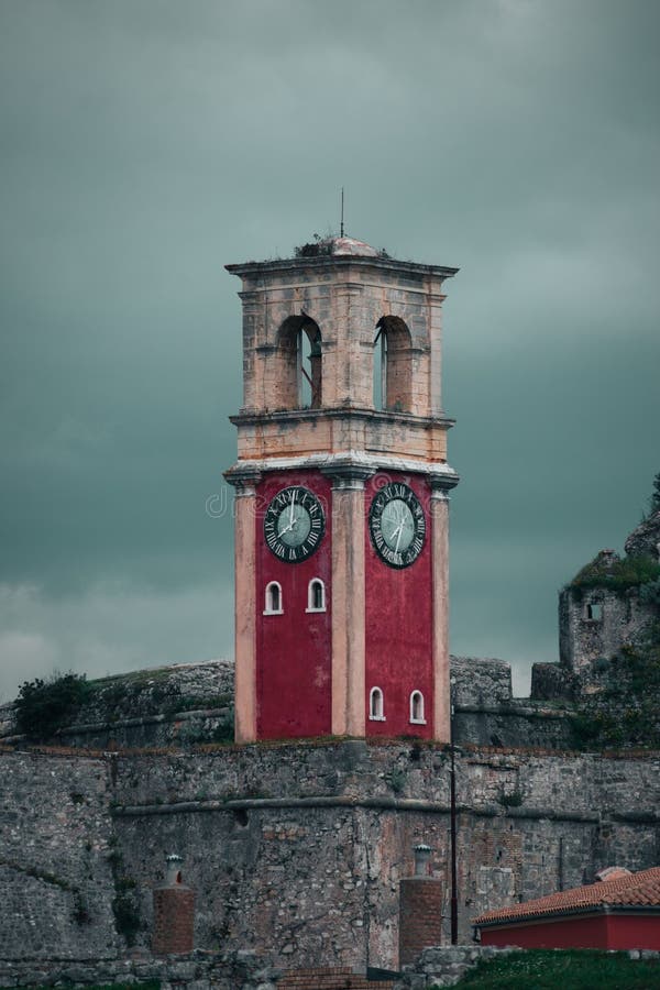 Clock Tower of the Old Fortress of Corfu in Greece Stock Photo - Image ...