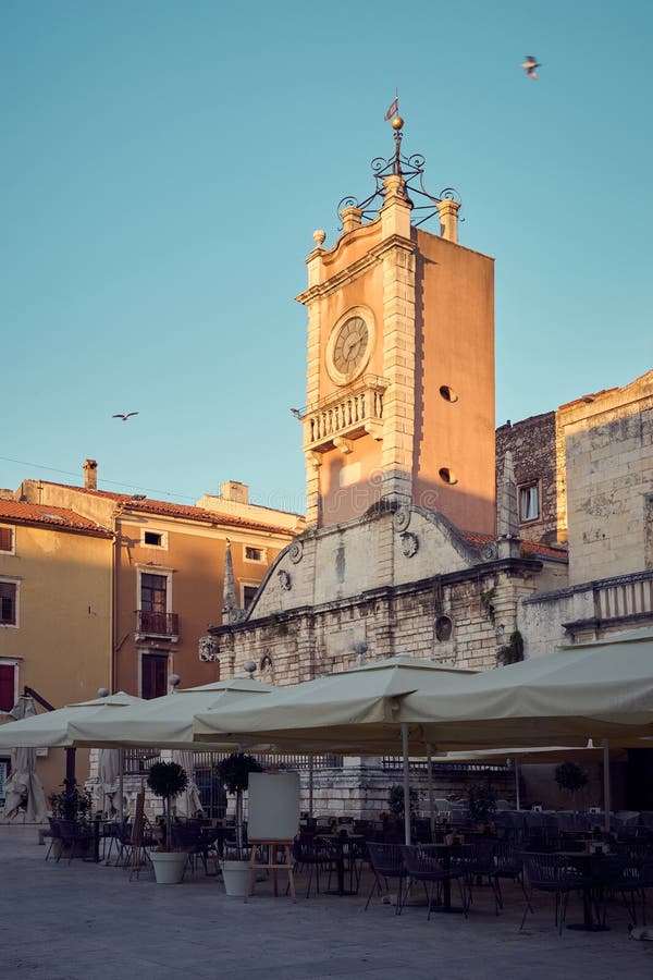 Clock Tower in Old Town of Zadar, Croatia Stock Image - Image of street ...