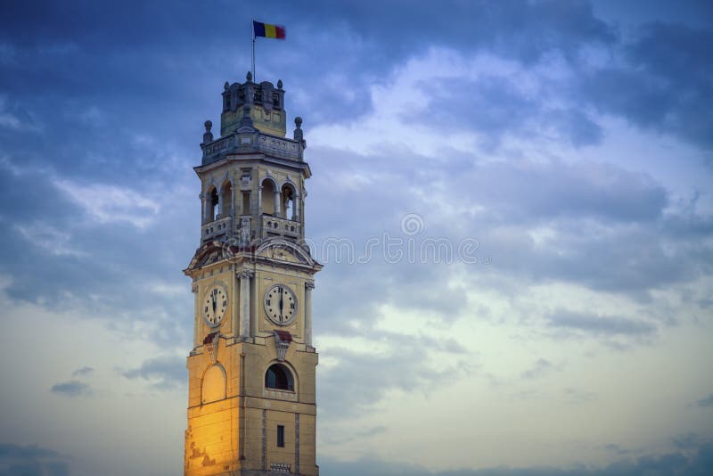 Clock tower in Oradea stock image. Image of blue, night - 149968023