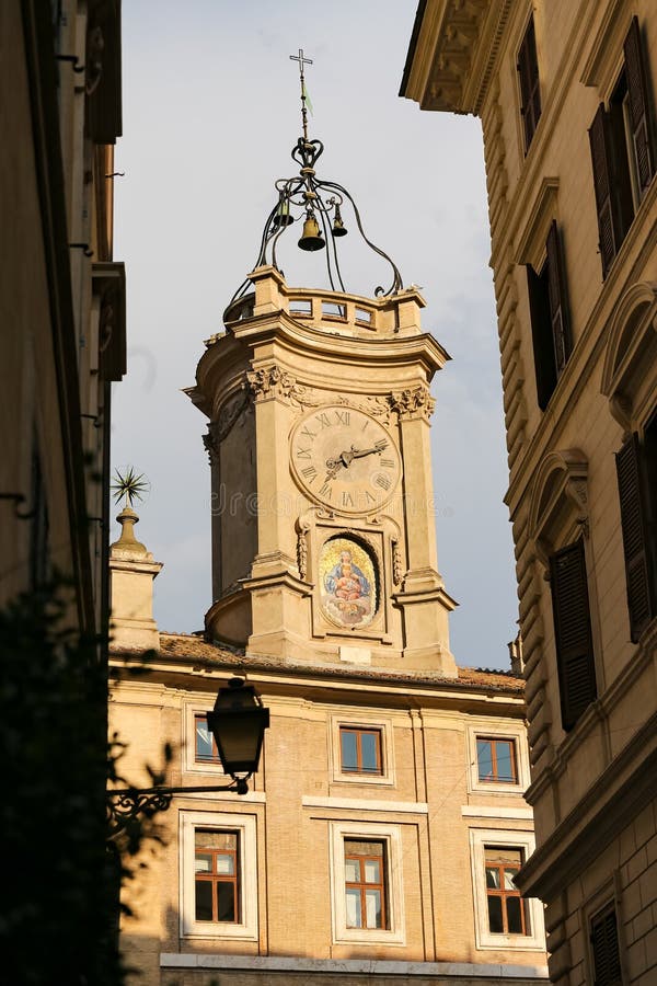 Clock Tower Over a Building in Rome, Italy Stock Image - Image of ...
