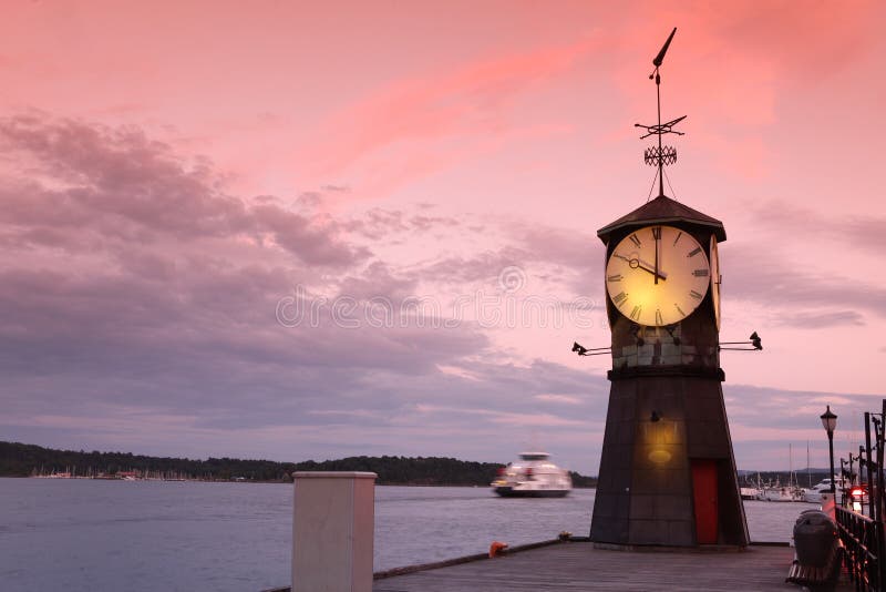 Clock Tower on the Pier of Oslo Stock Image - Image of norwegian ...