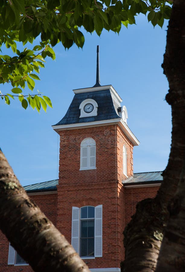 Clock Tower on Red Brick Building in Brevard, NC Stock Image - Image of ...