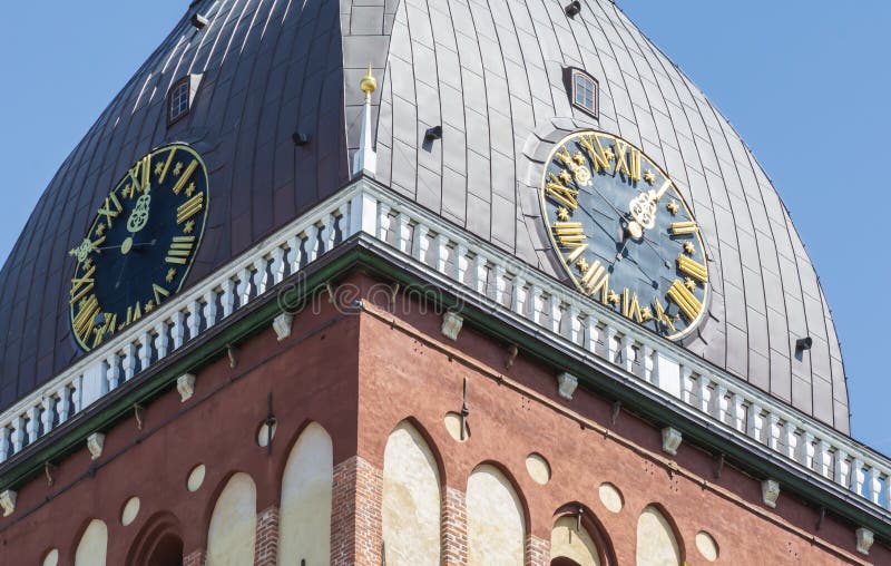 Clock on Tower of Riga Dome Cathedral. Stock Image - Image of medieval ...