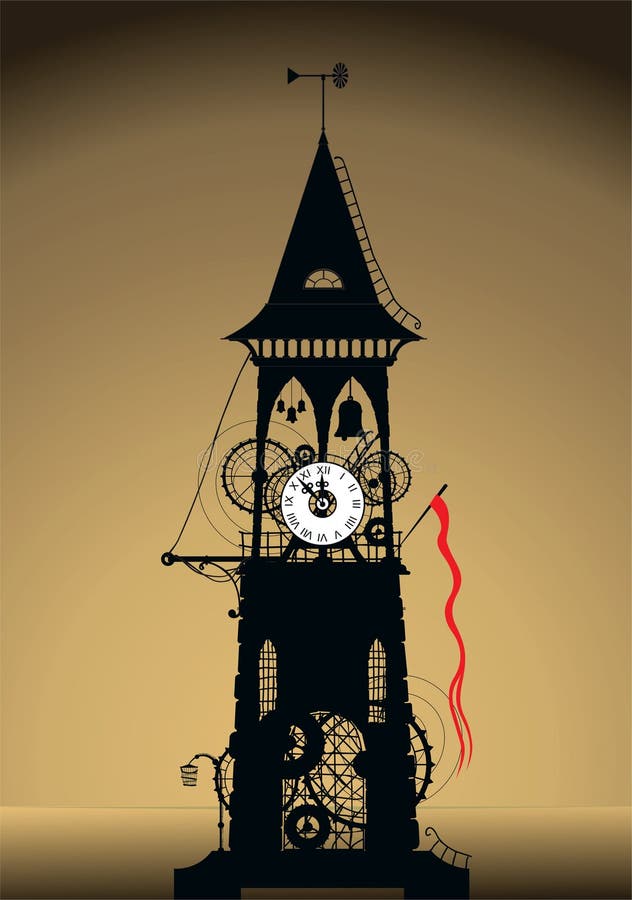 Clock tower silhouette stock vector. Illustration of bells - 10095420