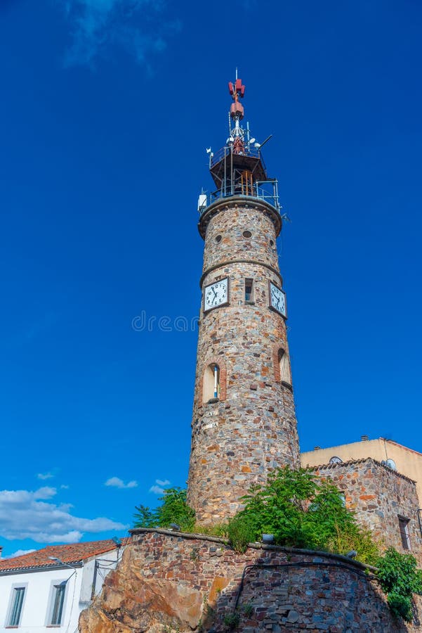 Clock Tower in Spanish Town Caceres. Stock Image - Image of blue, house ...