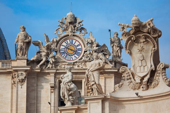 Clock on the Tower of St. Peter S Basilica Stock Photo - Image of rome ...