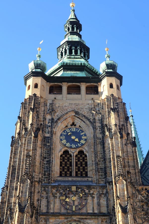 Clock Tower of St. Vitus Cathedral in Prague Castle Stock Photo - Image ...