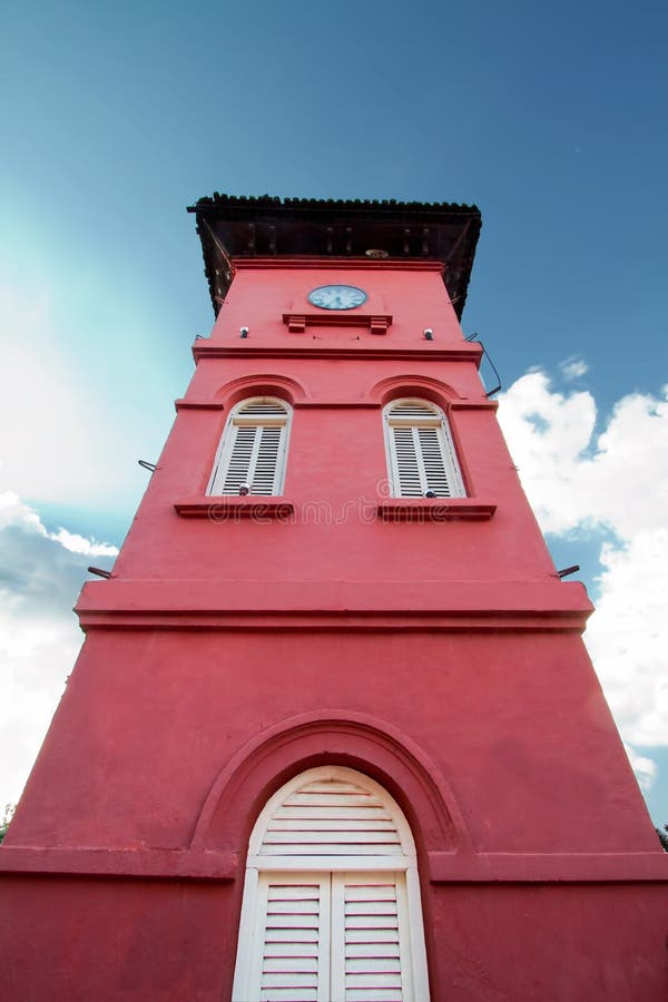 Red Clock Tower Malacca editorial photography. Image of historical ...