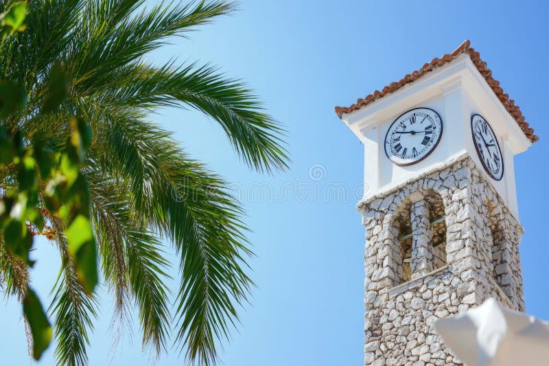 A Clock Tower Stands Tall with a Palm Tree in the Foreground, Offering ...