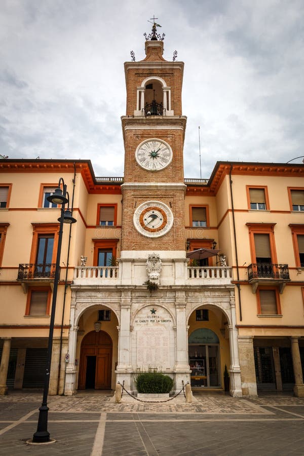 The Clock Tower Torre Dell `Orologio in Rimini, Italy Stock Photo ...