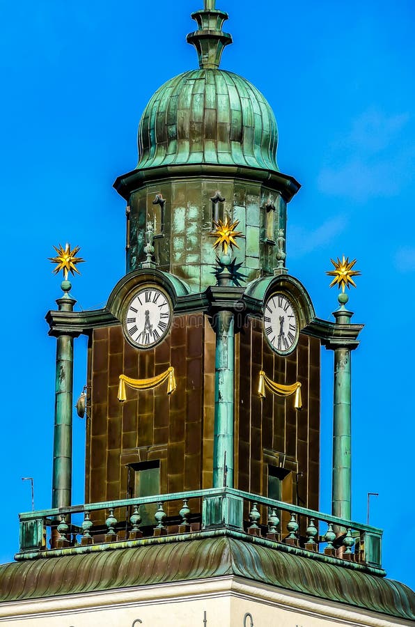 A Clock Tower with Two Clocks on it Stock Image - Image of famous, town ...