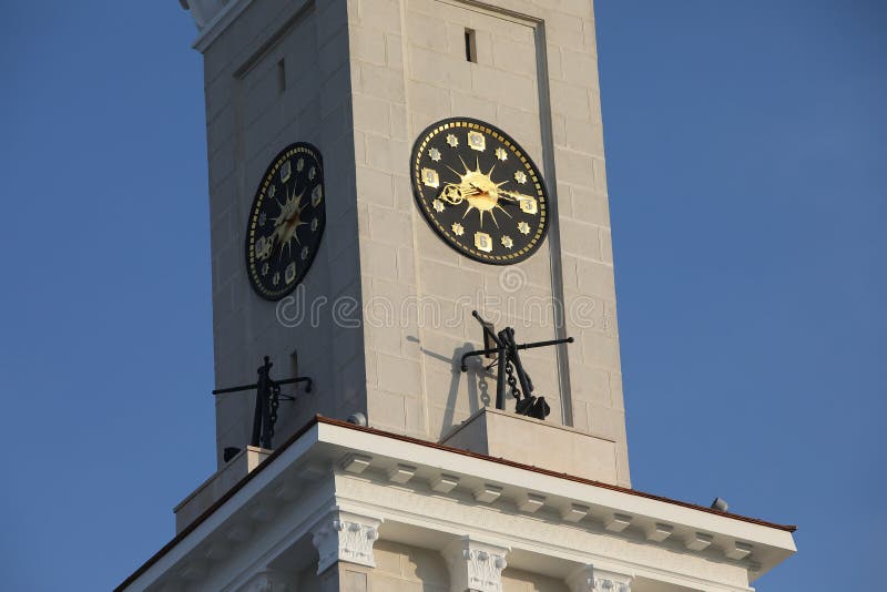 Clock Tower.Two Clocks are Located on Different Sides Stock Image ...