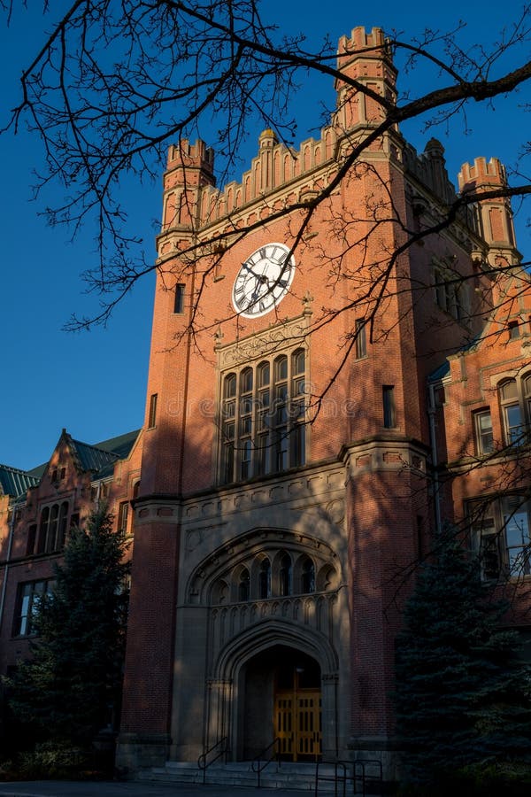 Clock Tower of a University Administration Building Sunlit Stock Photo ...