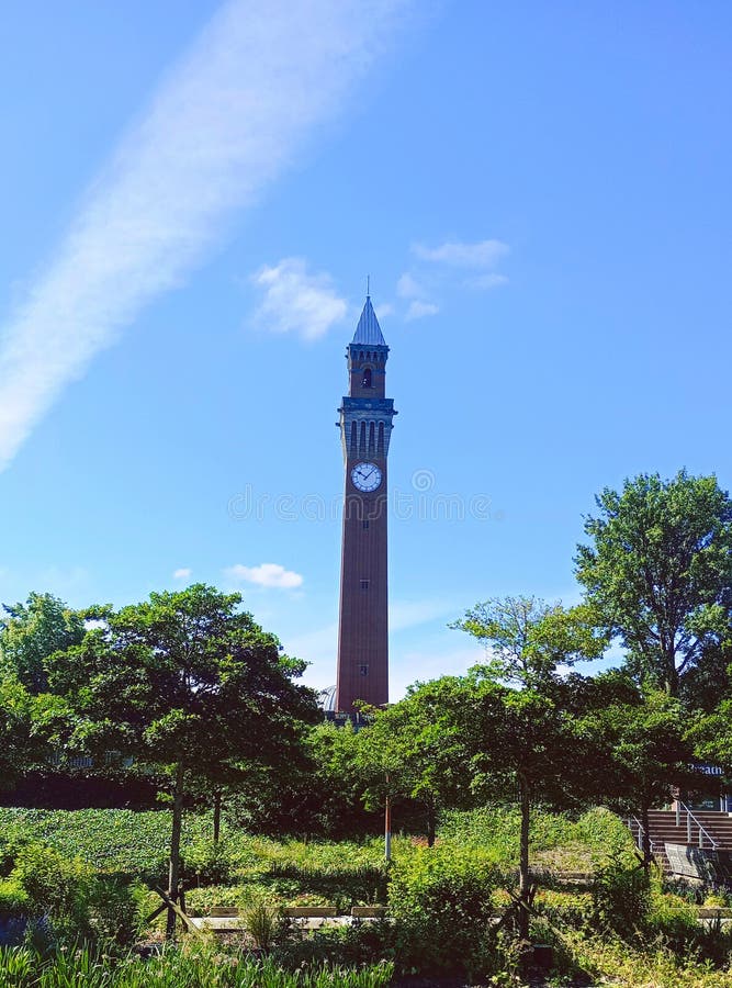 Clock Tower and University Garden Stock Image - Image of tower, clock ...