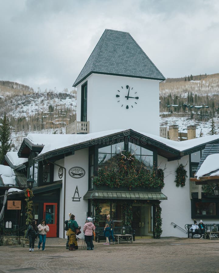 Clock Tower, Vail, Colorado Editorial Stock Image - Image of snow ...