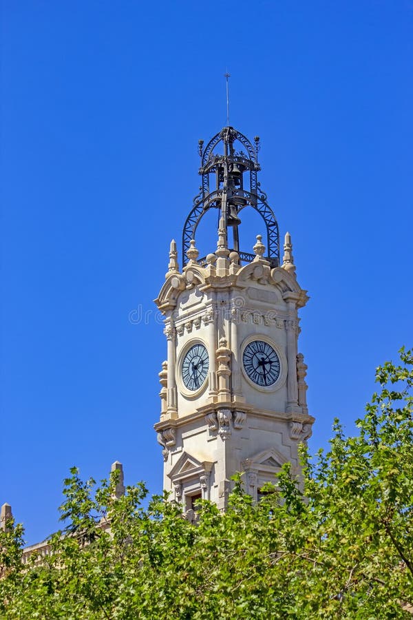 Clock Tower of the Valencia City Hall in Valencia, Spain Stock Photo ...