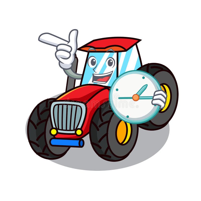 With Clock Tractor Character Cartoon Style Stock Vector - Illustration ...