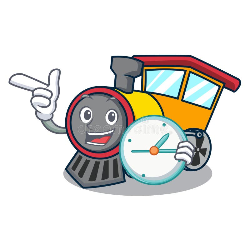 With Clock Train Character Cartoon Style Stock Vector - Illustration of ...