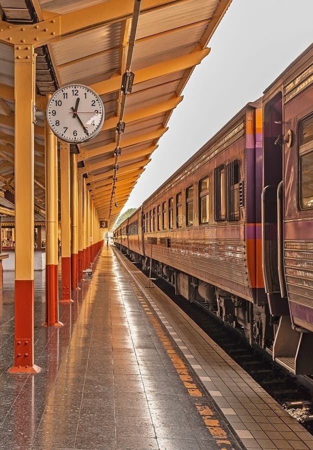 Clock and train platforms stock image. Image of rail - 169405921