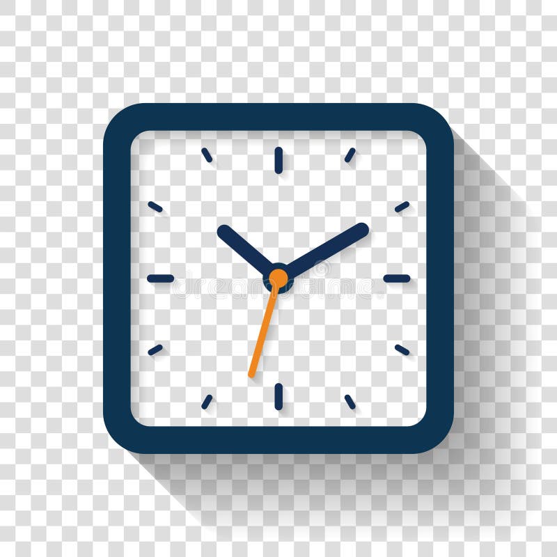 Square Clock Icon in Flat Style, Timer on Transparent Background ...